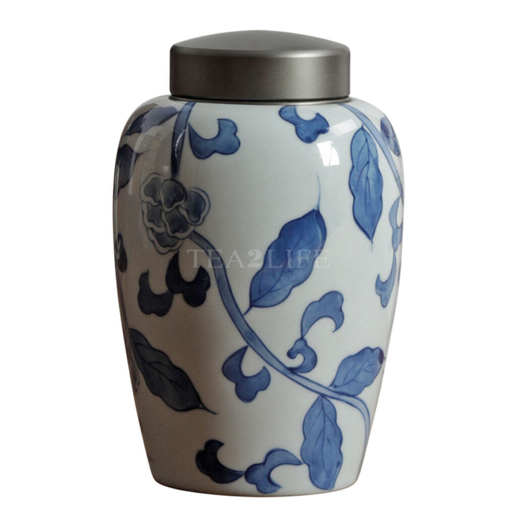 Tall Hand-painted Blue and White Porcelain Tea Caddy - Tea2Life