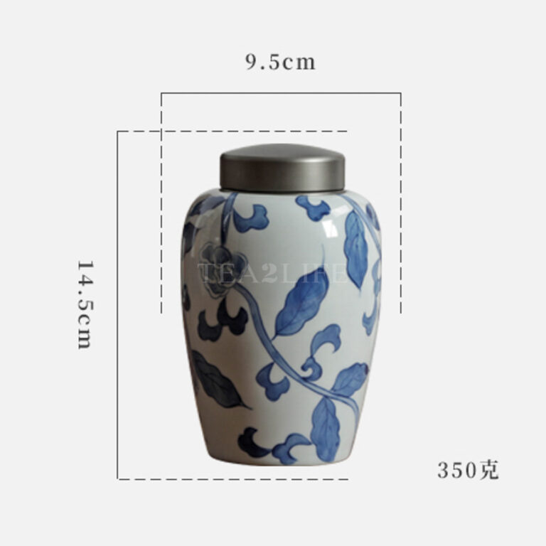 Tall Hand-painted Blue and White Porcelain Tea Caddy - Tea2Life