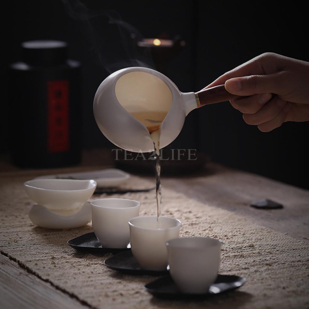 White Porcelain Fairness Cup with Wooden Handle - Tea2Life